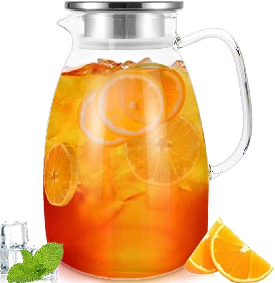 Glass Pitcher with Lid,68 oz Water Pitcher for Hot Cold Drinks,Glass ...
