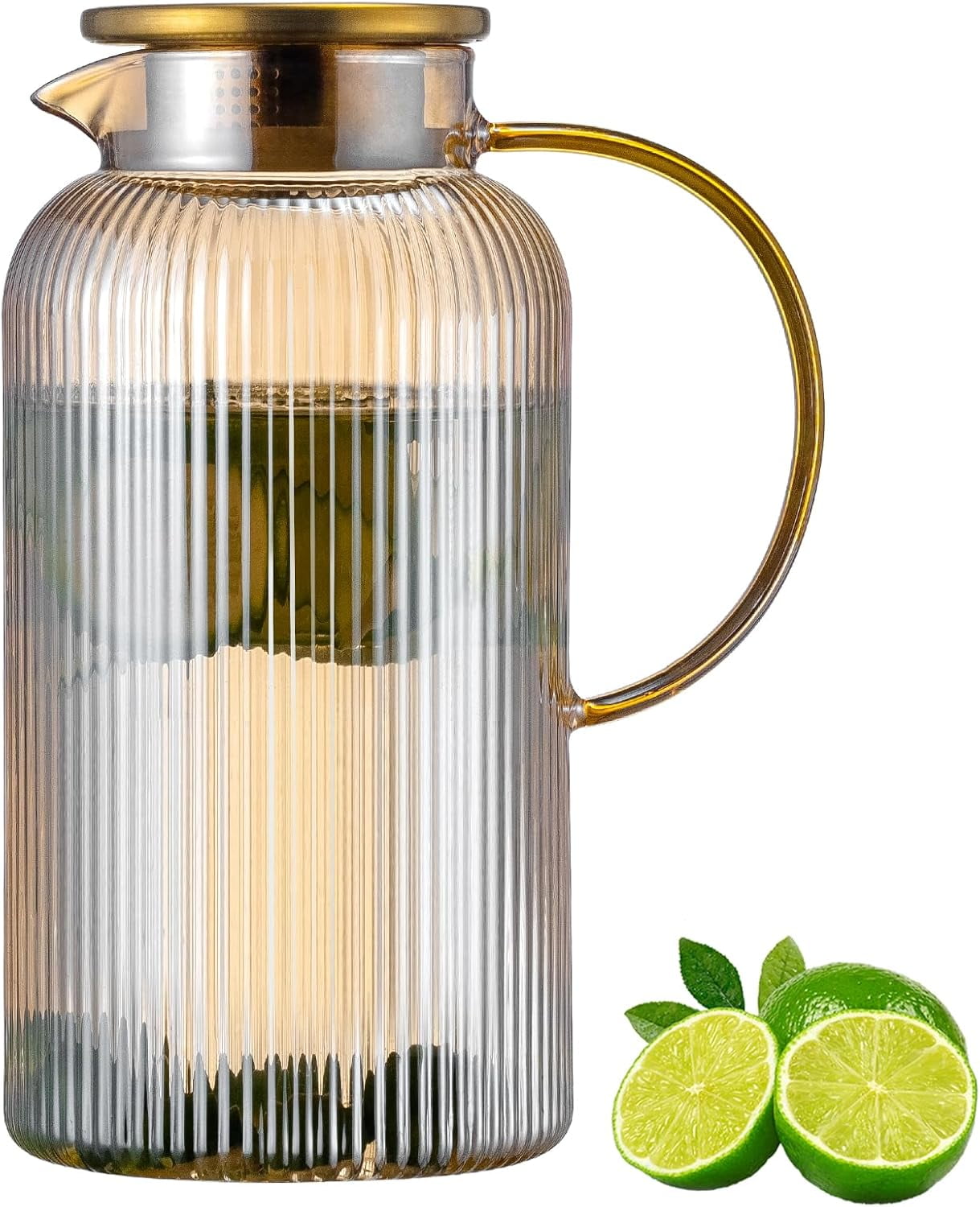 Glass Pitcher with Lid, 84oz/2.5 Liter Amber Classic Vertical Stripes ...
