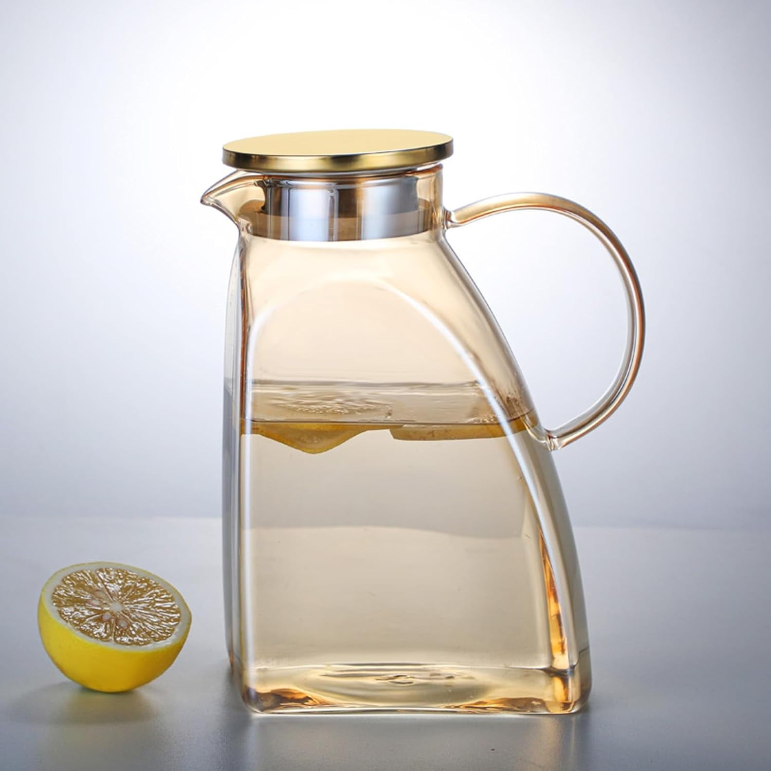 Glass Pitcher with Lid for Fridge, Updated 60 Oz Amber Glass Pitchers ...