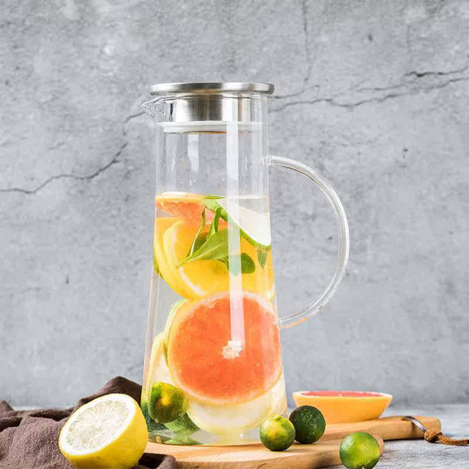 Glass Pitcher with Lid, Glass Water Carafe with Handle for Fridge, Iced ...