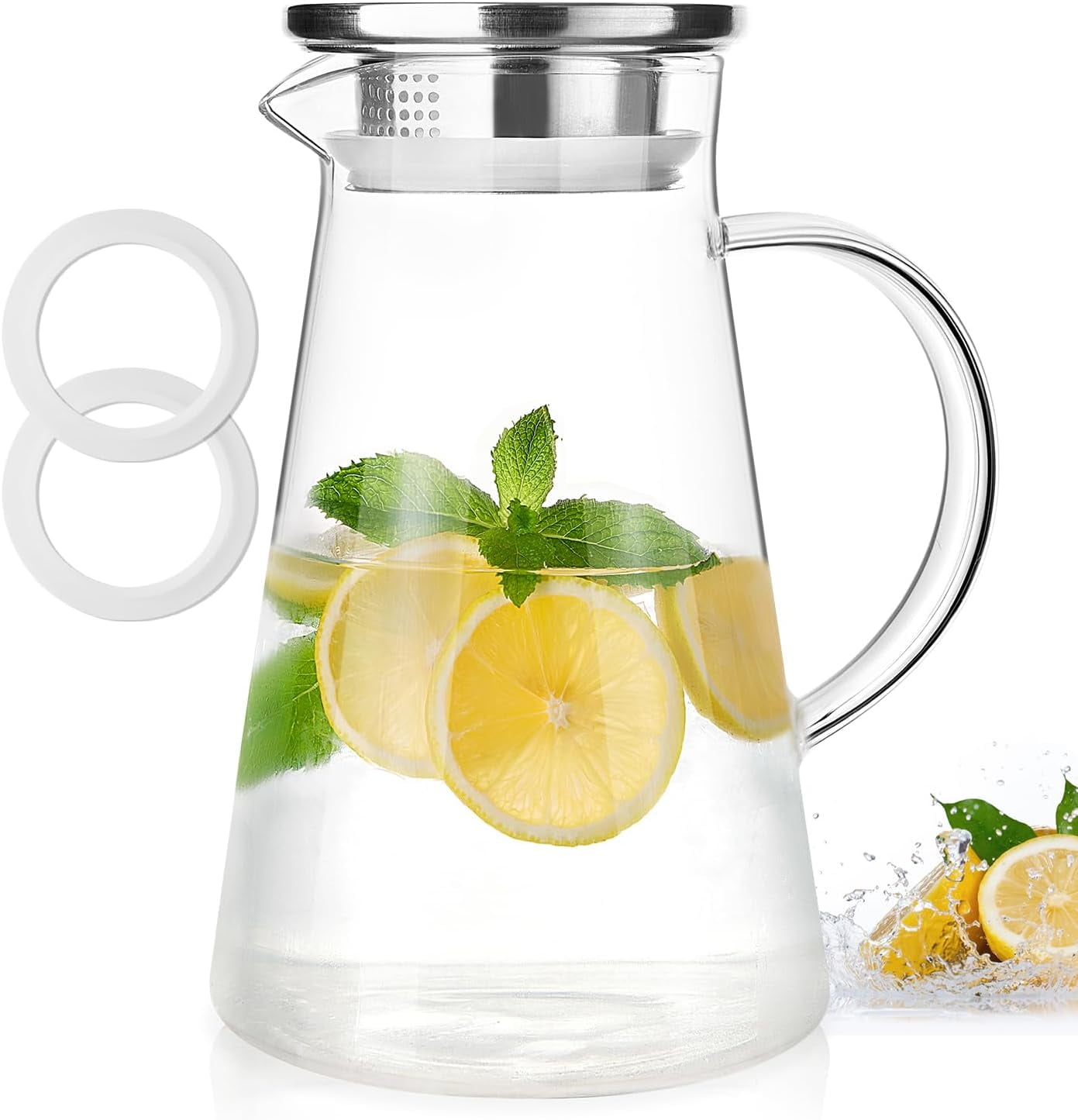 "Glass Pitcher with Lid and Handle, 2 Liter 68oz Water Pitcher with ...