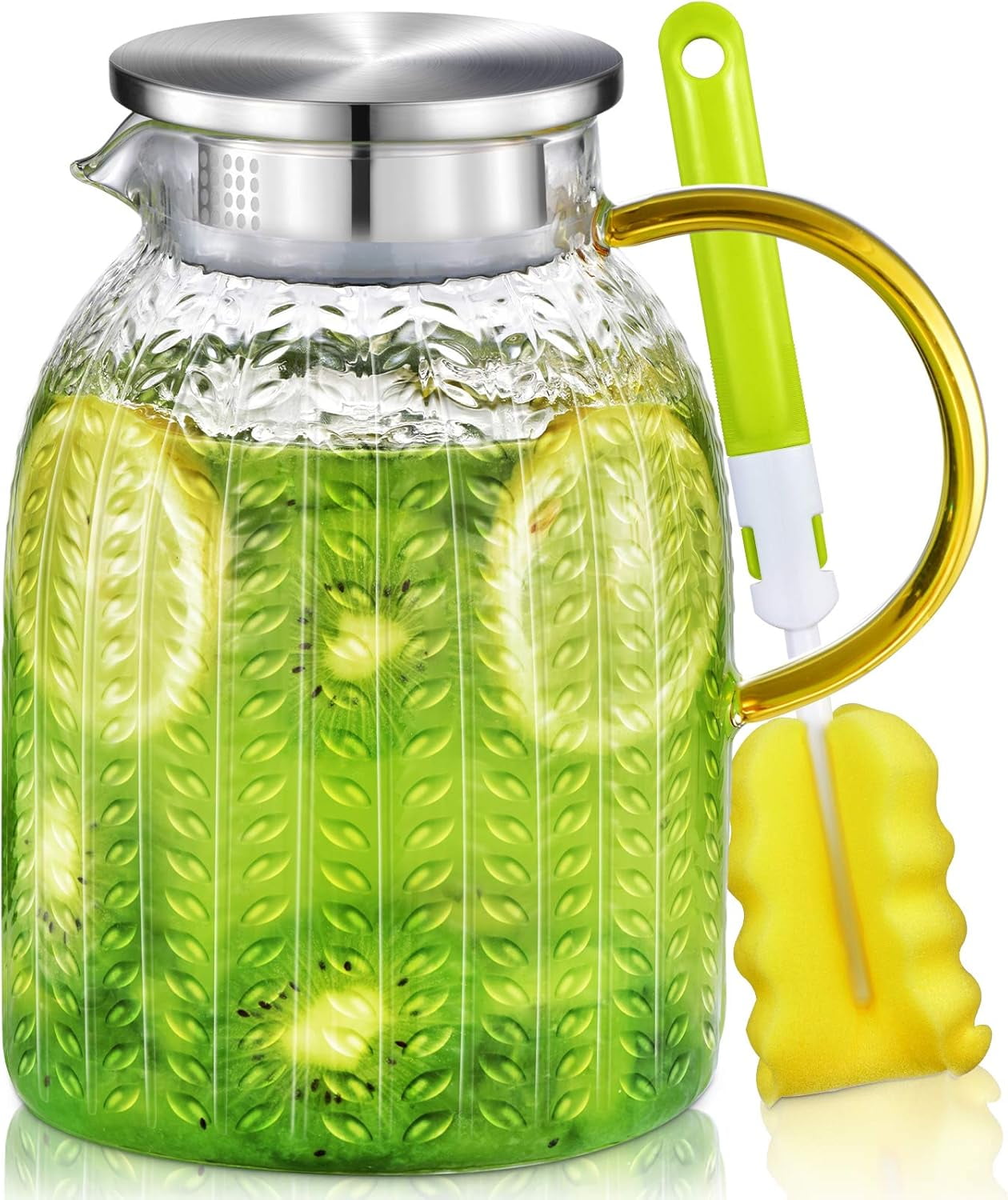 Glass Pitcher, Water Pitcher with Lid and Precise Scale Line,Stainless ...