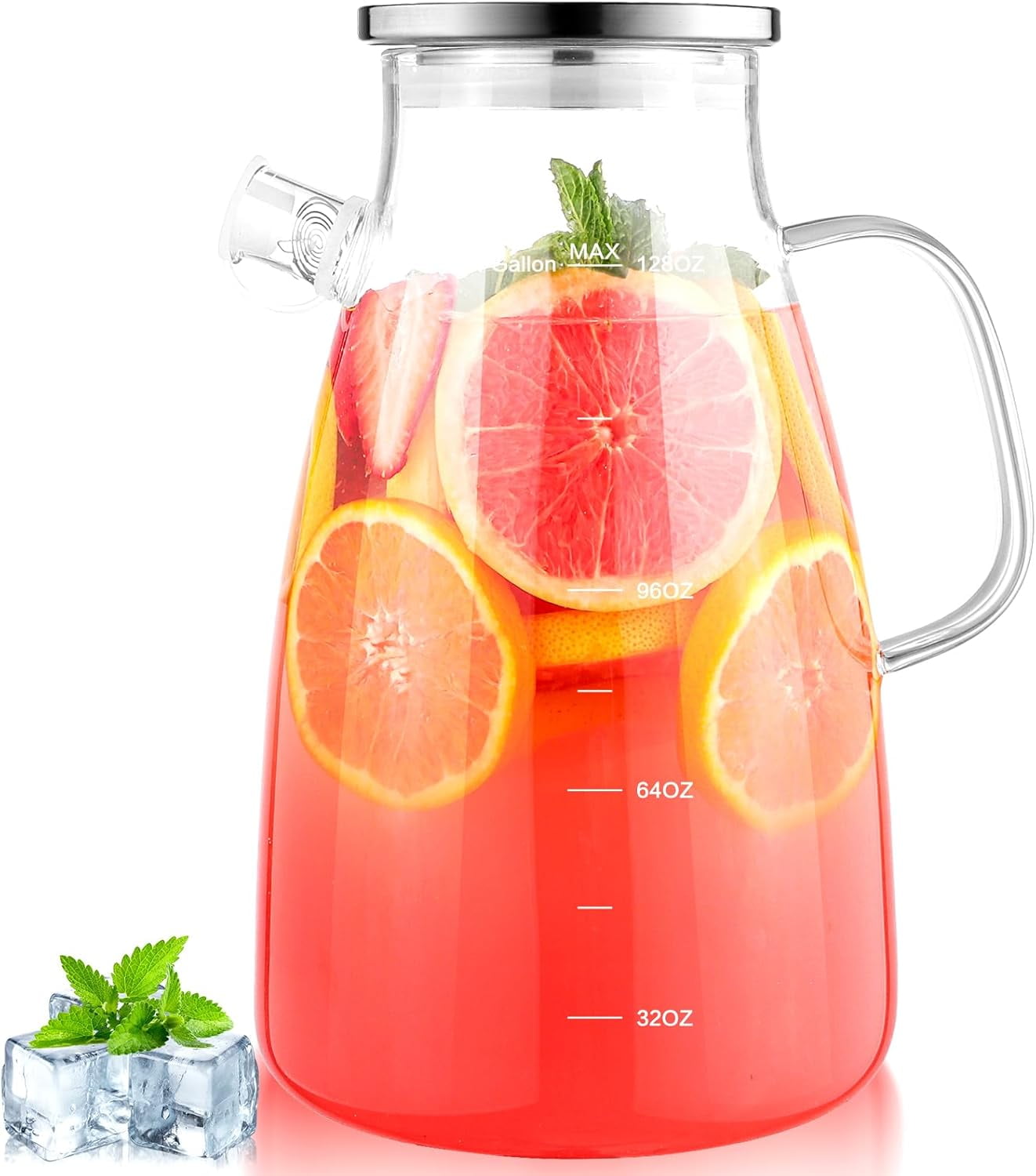 Glass Pitcher, Water Pitcher with Lid and Precise Scale Line, Stainless ...