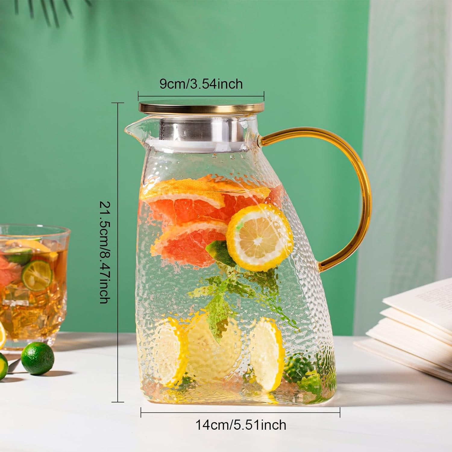 Glass Pitcher With Lid and Spout, 1.8 Liter 60 oz Water Jug for Fridge ...