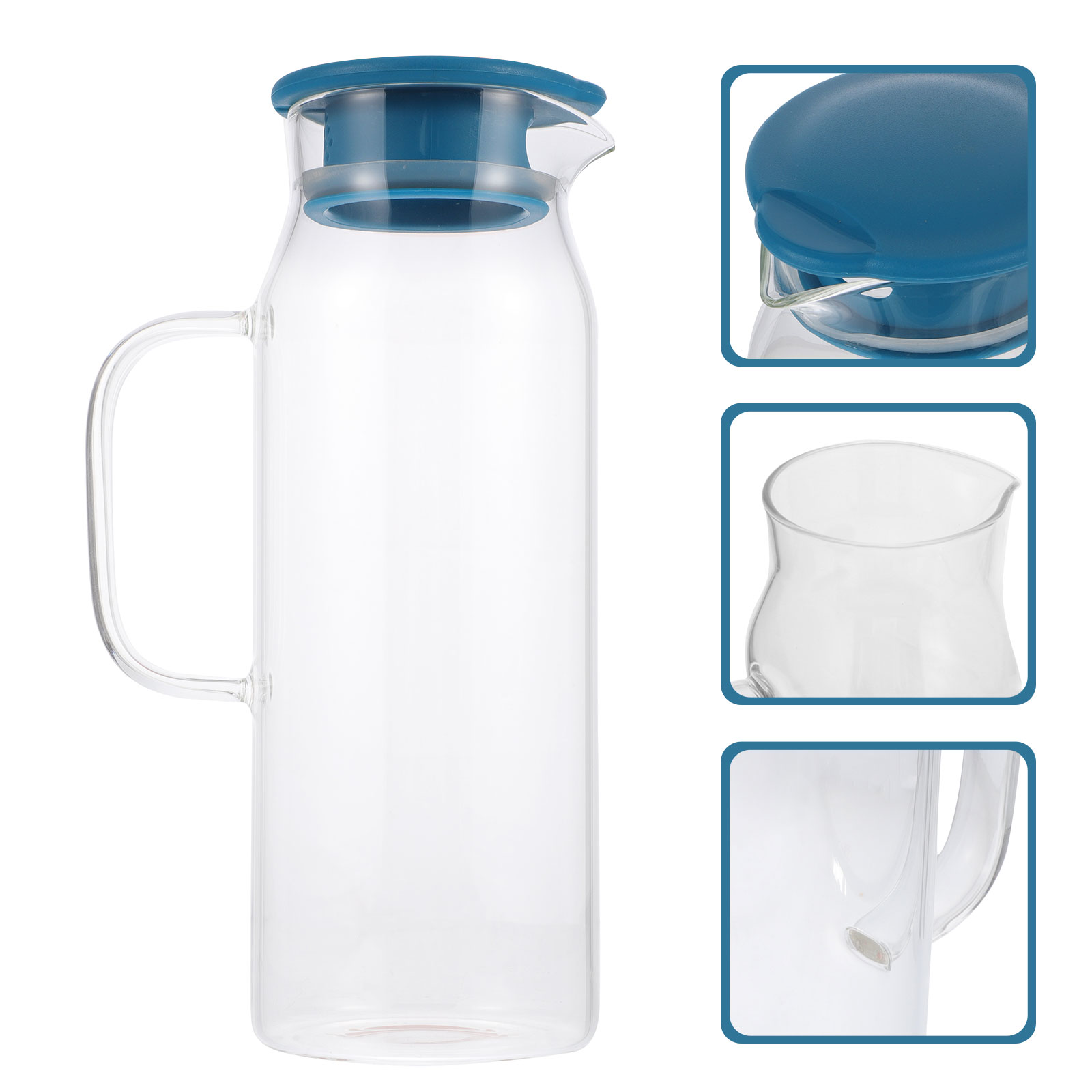 Glass Pitcher with Lid 1. 3L Water Carafe with Handle for Hot Cold ...
