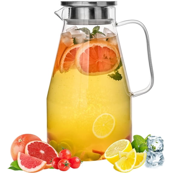 Glass Pitcher with Lid,1 Gallon Glass Water Pitcher Hot/Cold Water Jug ...