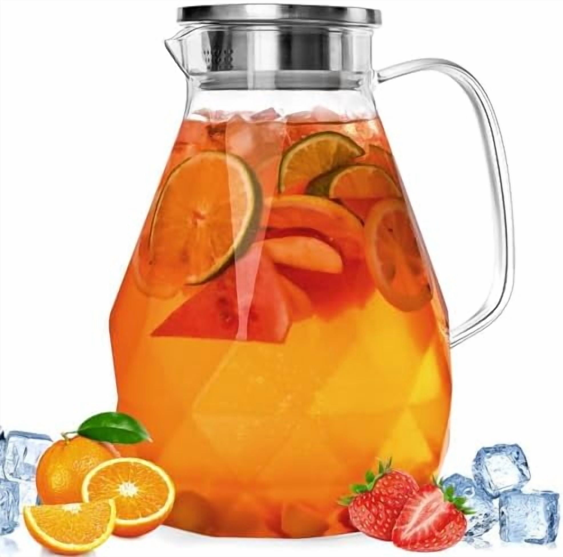 Glass Pitcher with Lid,1 Gallon Glass Water Pitcher Hot/Cold Water Jug ...