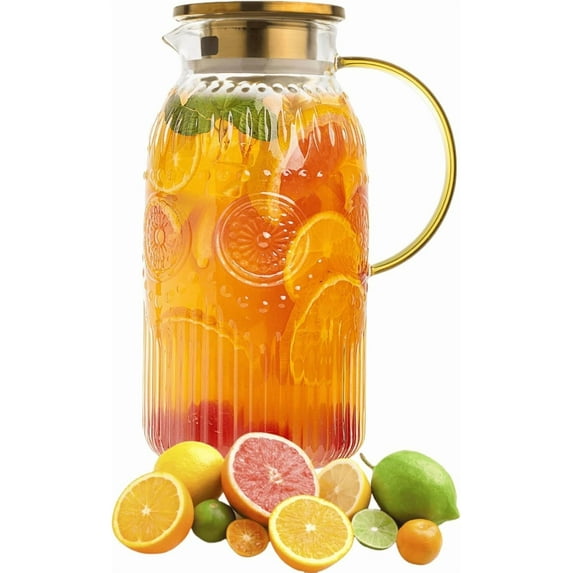 Glass Pitcher with Lid, 68 oz/ 2 Liter Water Pitcher,Glass Water Carafe ...