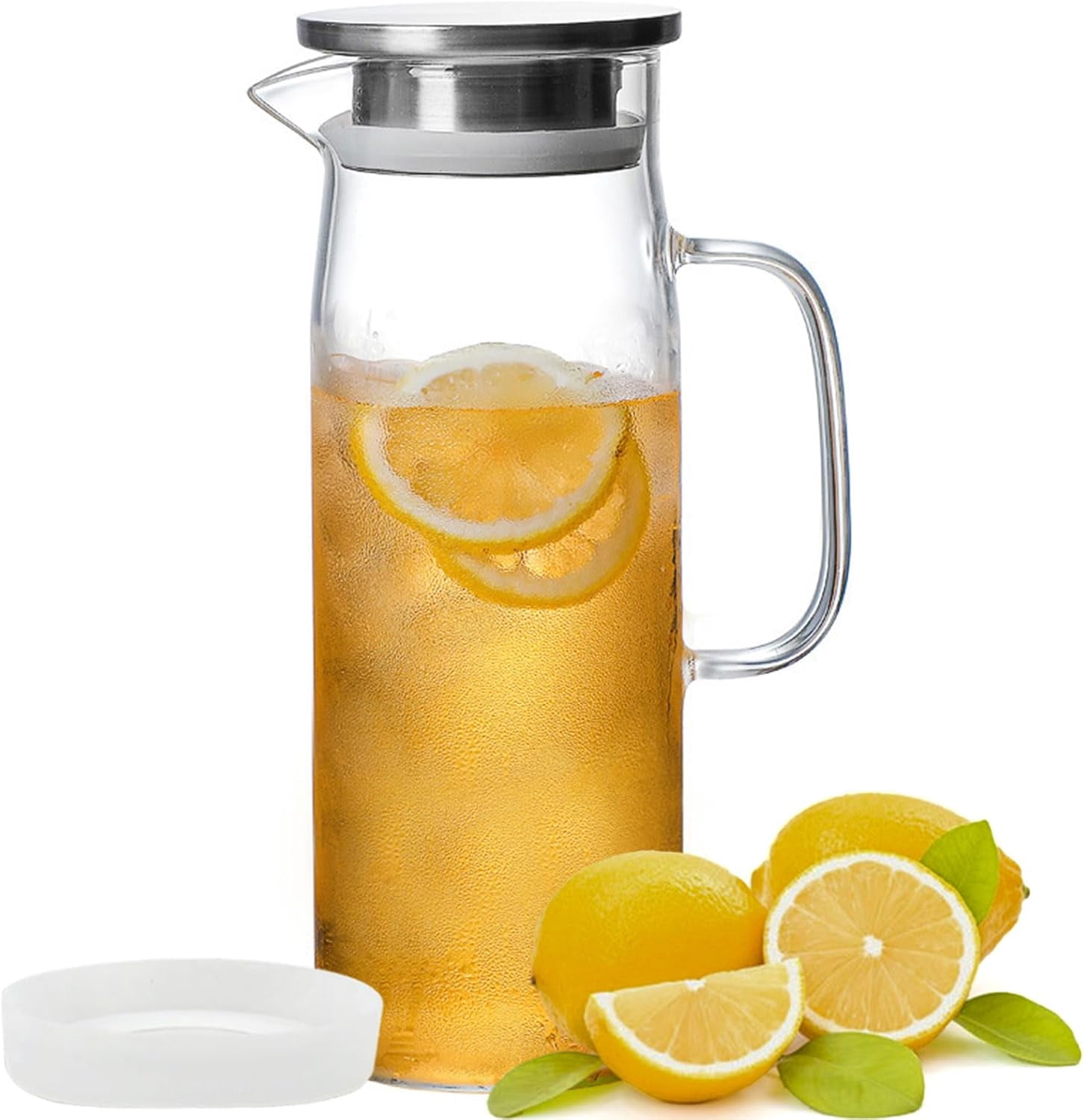 Glass Pitcher with Lid Glass Water Carafe with Handle, Fridge Water Jug ...
