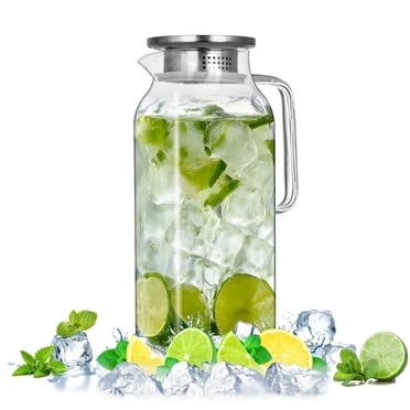JoyJolt 68oz Glass Pitcher with 2 Lids - Fridge & Dishwasher Safe ...