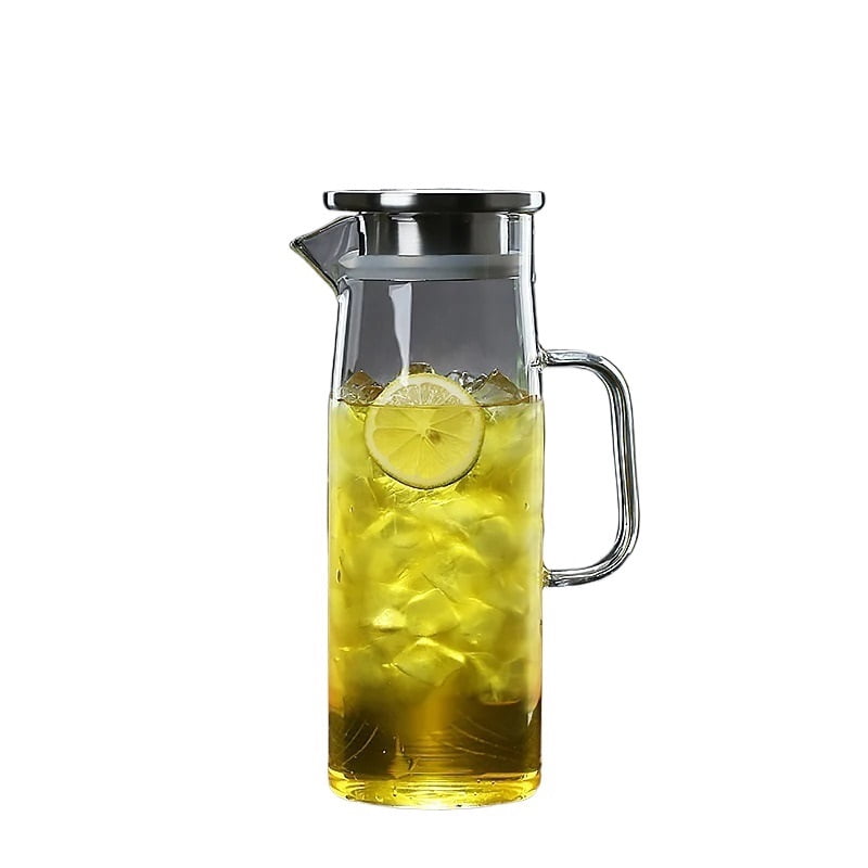 Glass Pitcher with Stainless Steel Lid Water Carafe for Hot/Cold Water ...