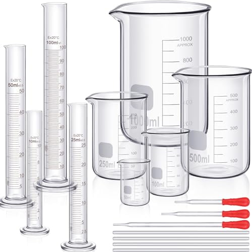 Glass or Plastic Graduated Cylinder Beaker Set, Thick Lab Cylinders (10 ...