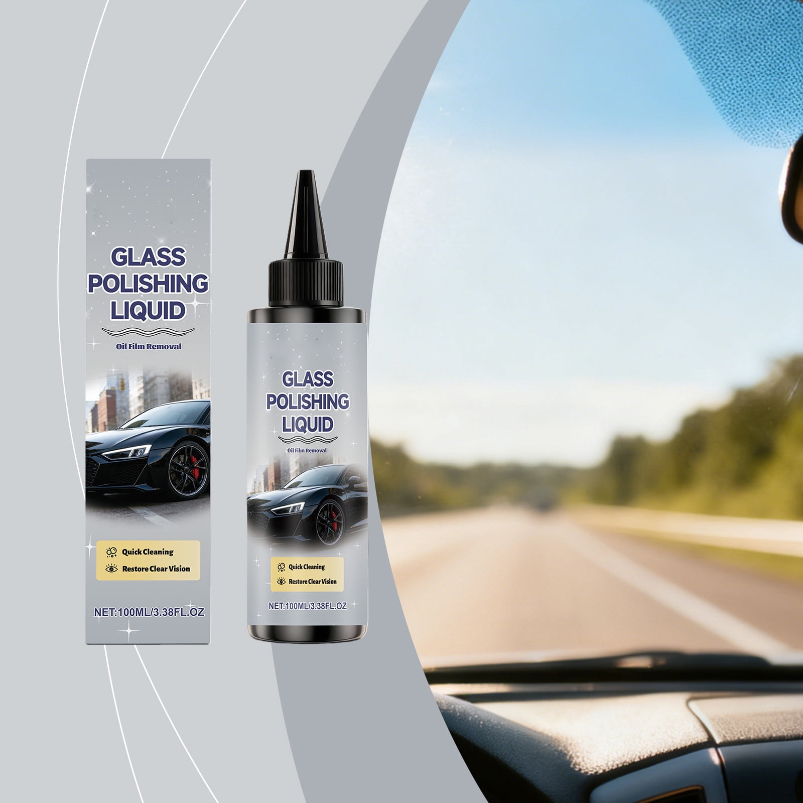 Glass Polishing Fluid, 100ml Windshield & Glass Cleaner, Removes Oil ...