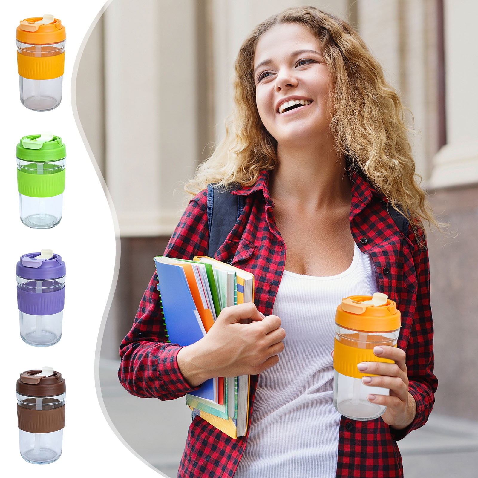 Glass Portable Dual-Function Straw Cup | 550ml Insulated Leakproof ...