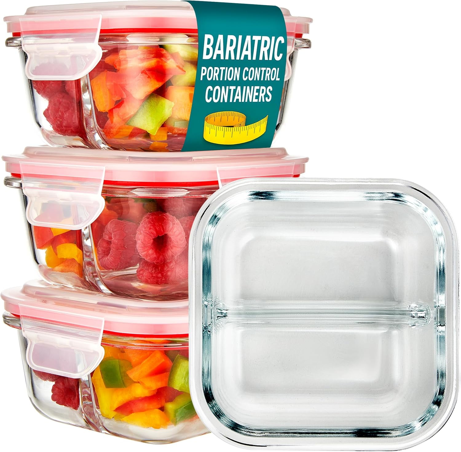 Glass Portion Control Bariatric Containers (3 ), 1 Cup Containers with ...