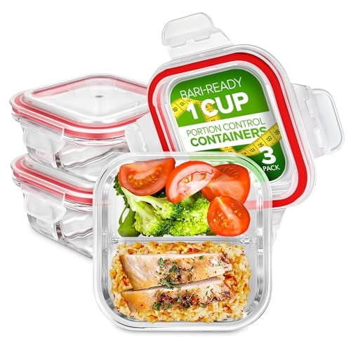 Glass Portion Control Bariatric Containers (3 Pack), 1 Cup Food ...