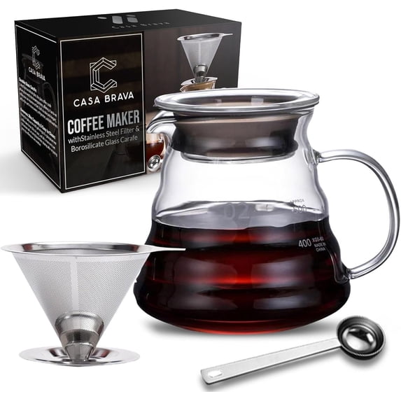 Glass Pour Over Coffee Maker Set - 28oz (850ml) Heat-Resistant Carafe ...