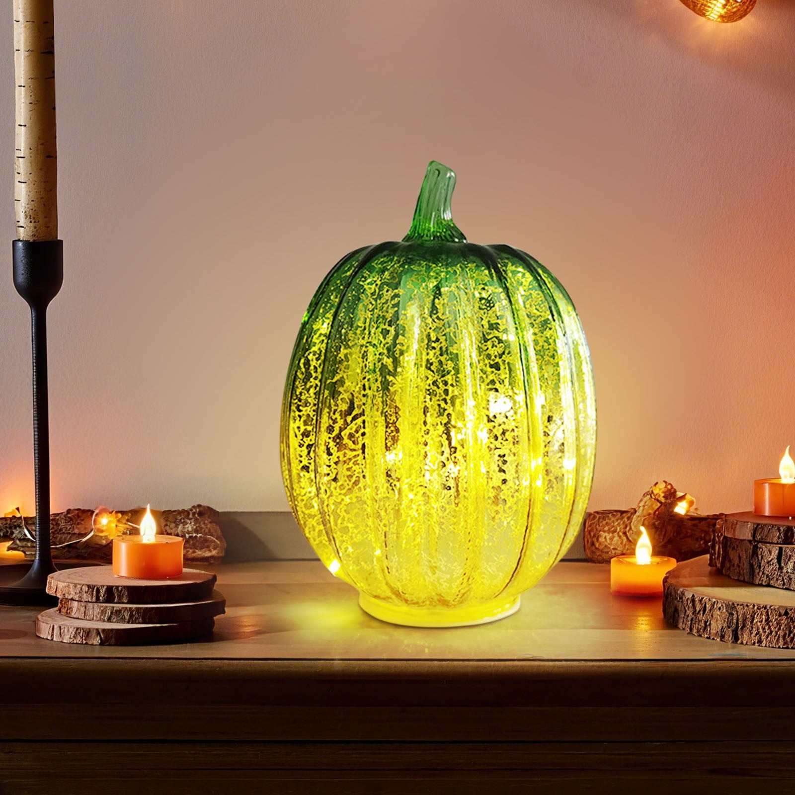 Glass Pumpkin Light,Starry Night Glass Pumpkins, Lighted Sparkling ...
