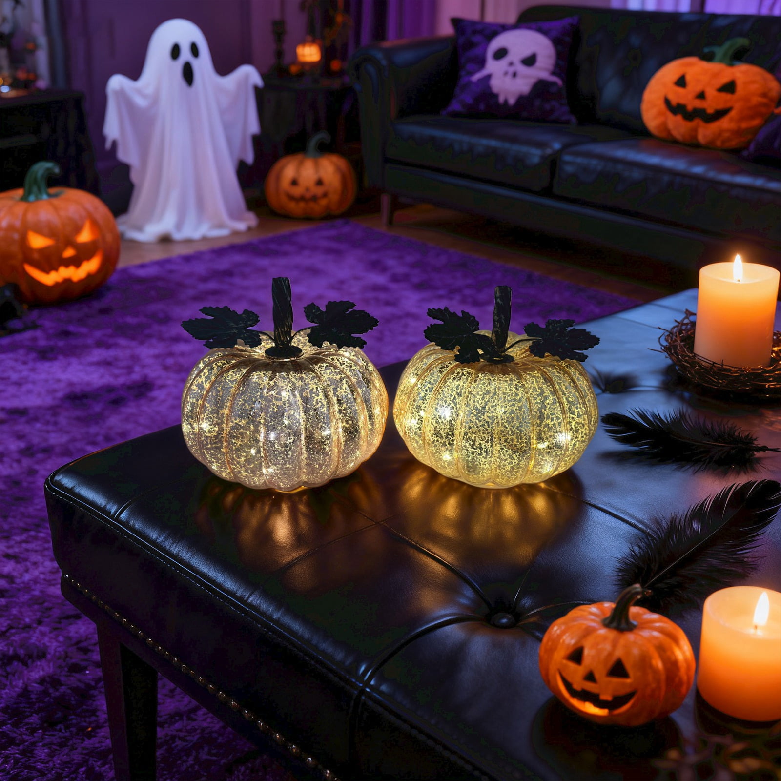 Glass Pumpkin Light with Timer, Lighted Glass Pumpkin Decorations ...
