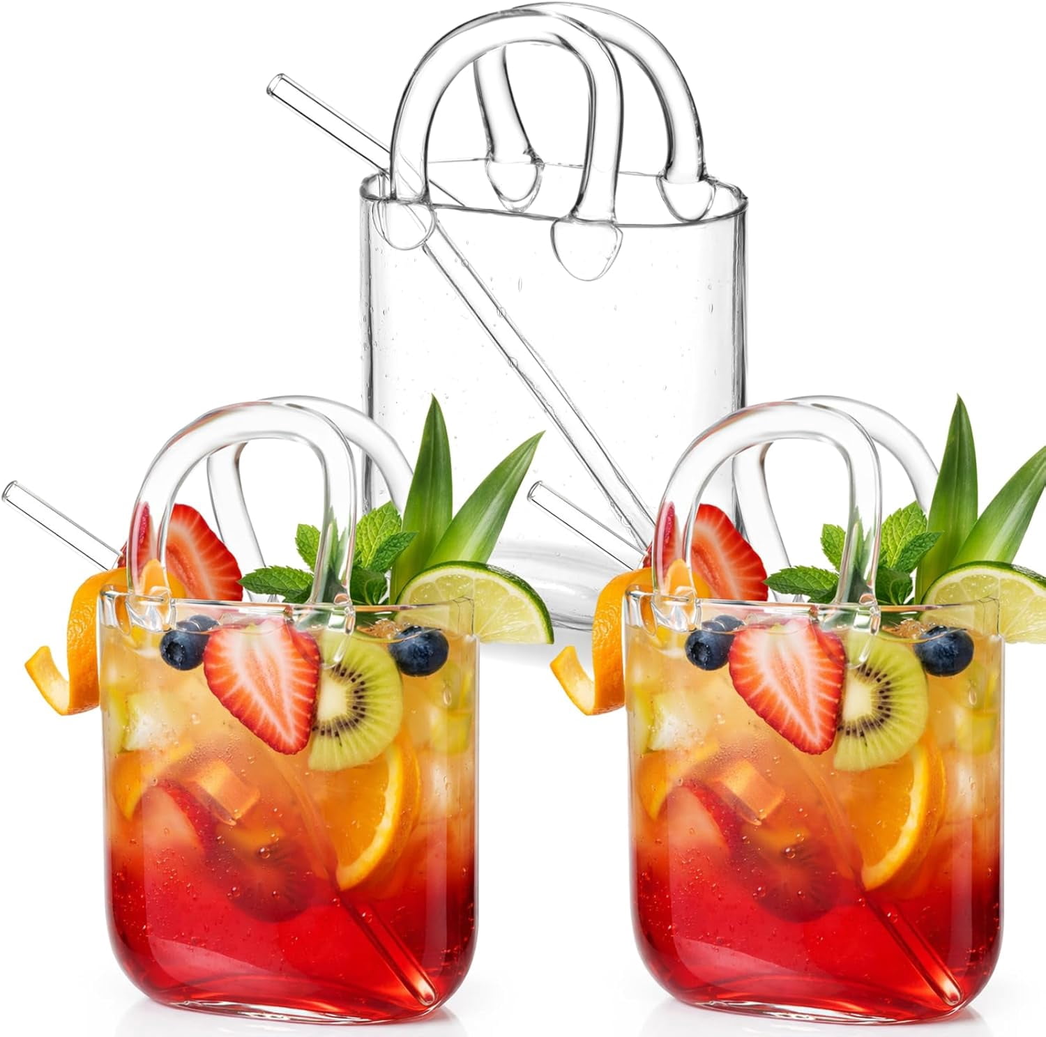 Glass Purse for Drinks Set Wine Cup Purse Bag Shape with Glass Straw ...