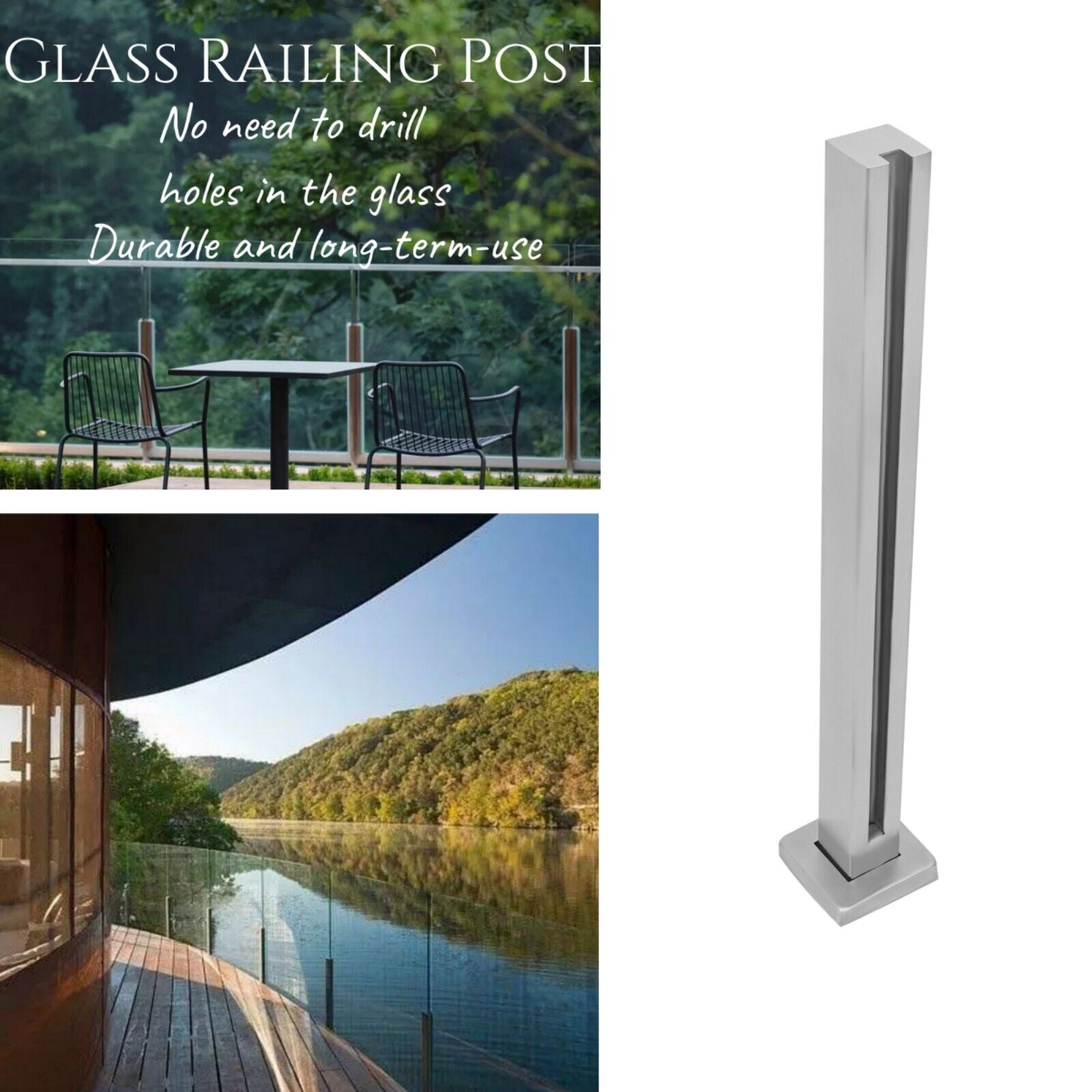 Glass Railing End Post Balustrade for Balcony Deck Stairs Without Glass ...