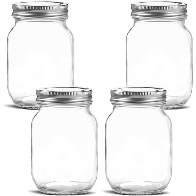 Glass Regular Mouth Mason Jars 16 Oz Clear Glass Jars With Silver