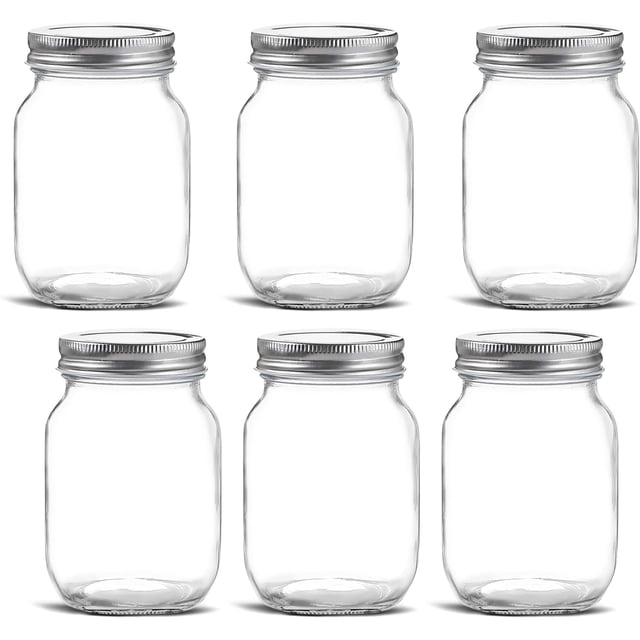 Glass Regular Mouth Mason Jars, 16 oz Clear Glass Jars with Silver ...