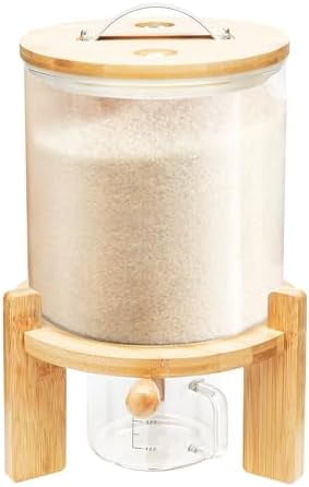 Glass Rice Dispenser, Grain Dispenser Glass Bucket With Wooden Stand ...