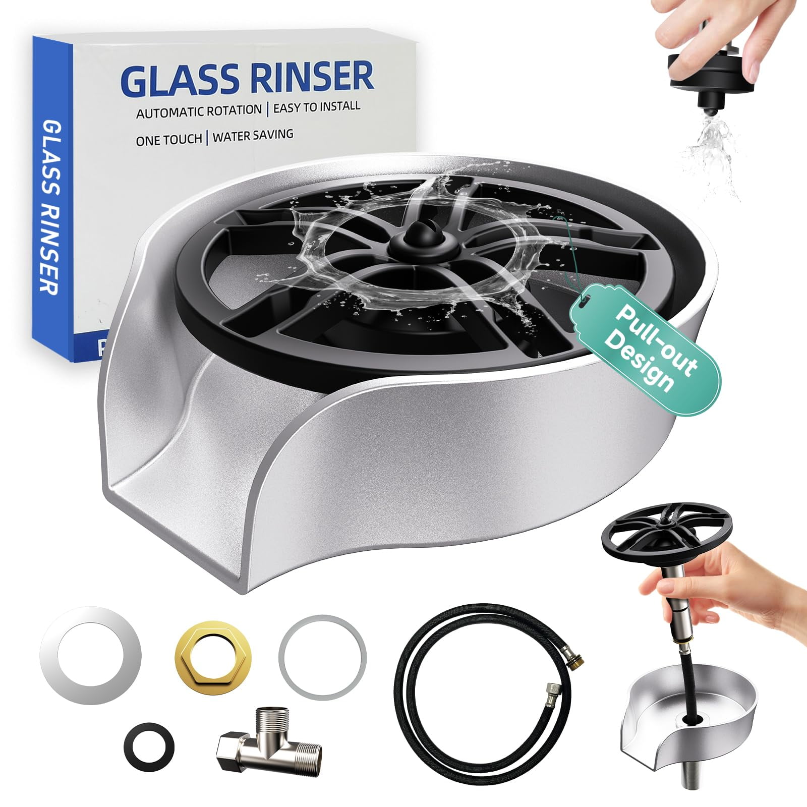 Glass Rinser for Kitchen Sink, High Pressure 360 Degree Rotating Spout ...