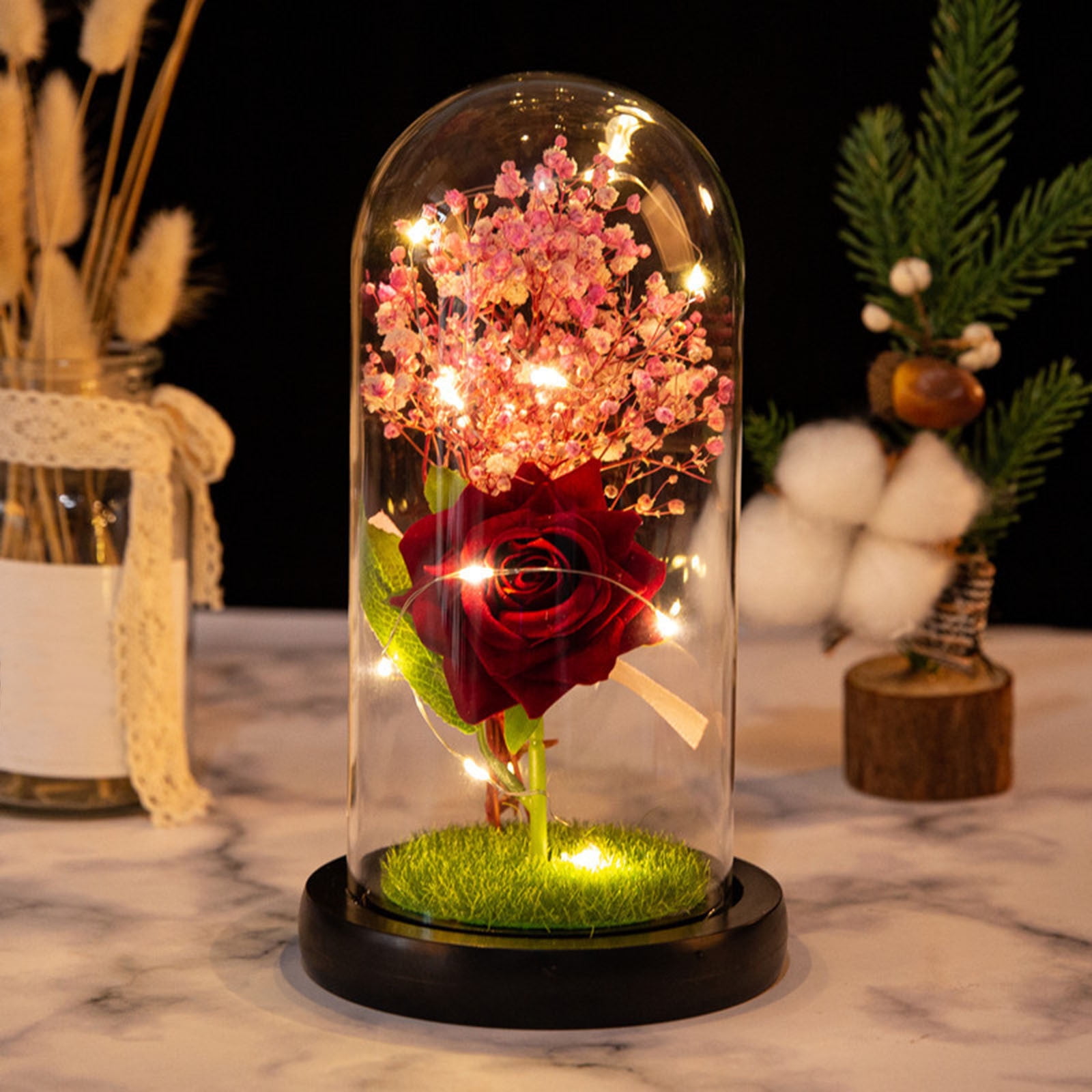 Glass Rose Flower, LED Rose In Glass Dome, Romantic Simulation Rose ...