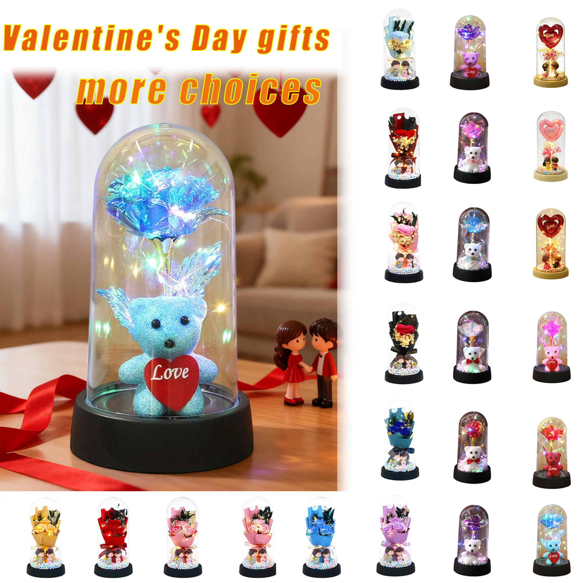 Glass Rose in Glass Dome with Teddy Bear,Eternal Roses - Valentines Day ...