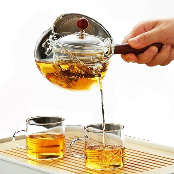 Glass Rotating Teapot, Heat-Resistant Glass Teapot with Rotating ...