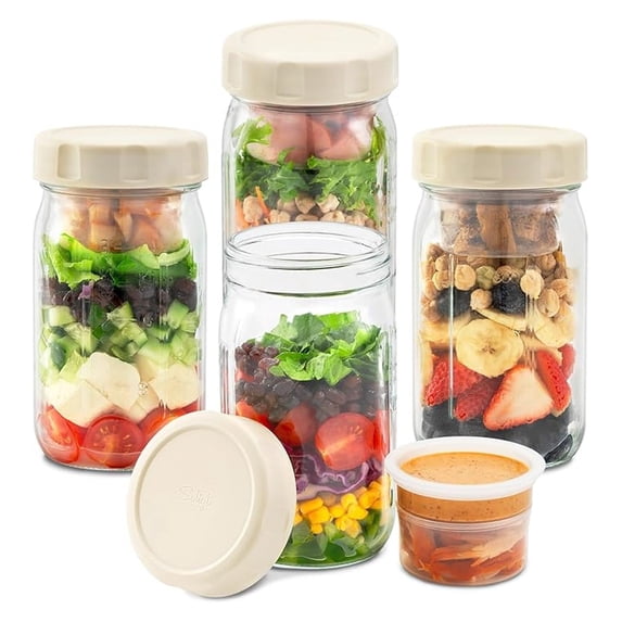 Glass Salad Jars with Lids 4 Pack, 32oz Meal Prep Containers ...