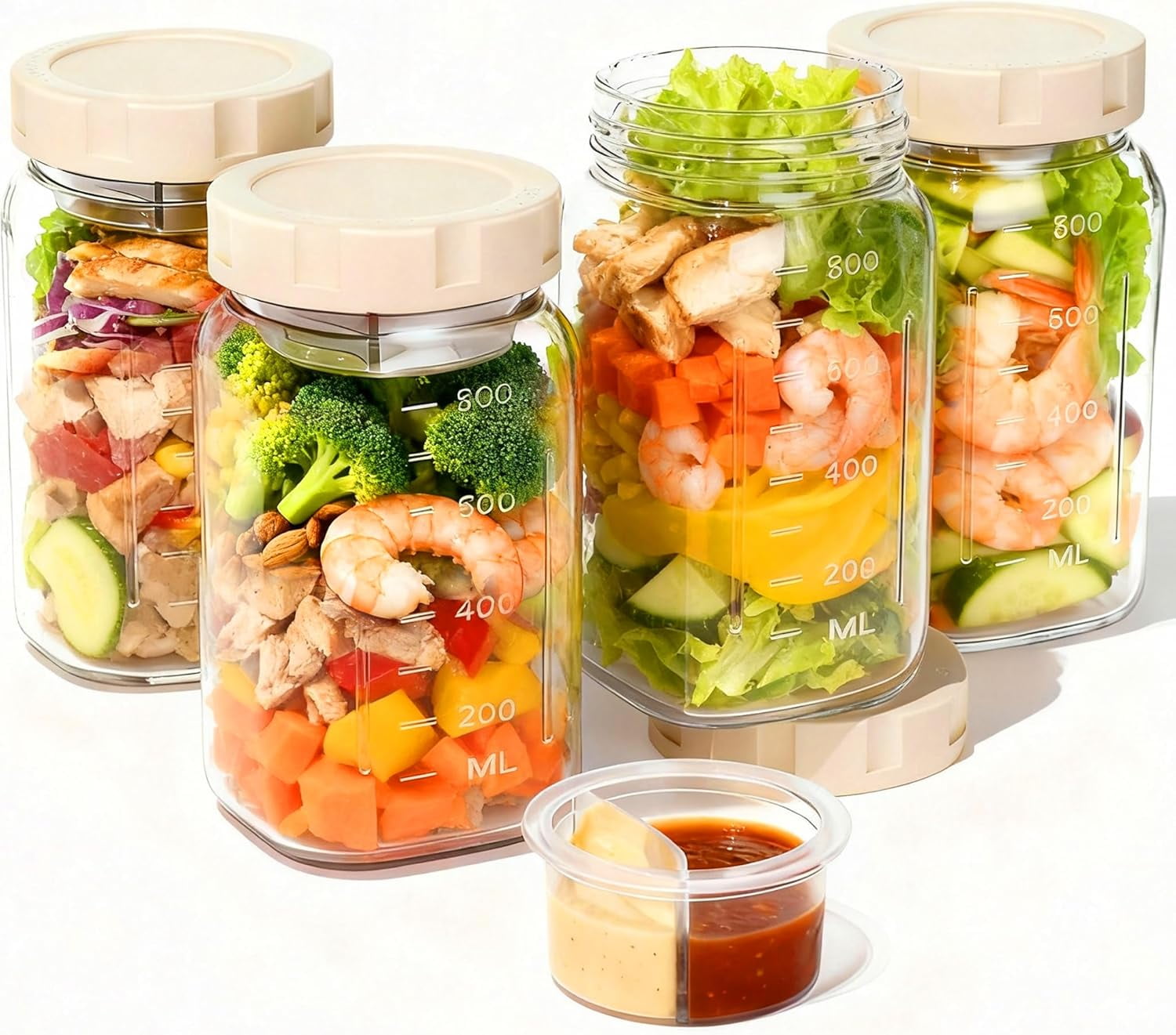 Glass Salad Jars with Lids, Salads Mason Jars with Dressing Cup ...
