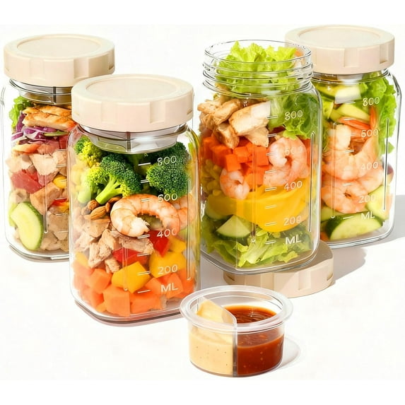 Glass Salad Jars with Lids, Salads Mason Jars with Dressing Cup ...