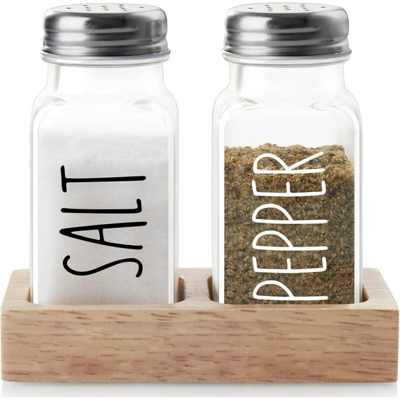 Glass Salt and Pepper Shakers with Holder - General Clear Salt and ...