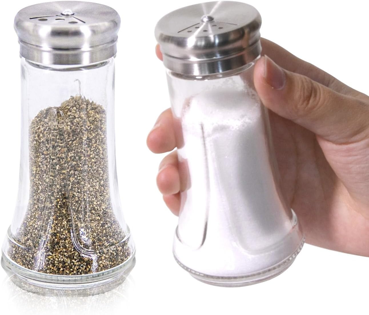 Glass Salt and Pepper Shaker Set - Salt Shaker with Adjustable Pour ...