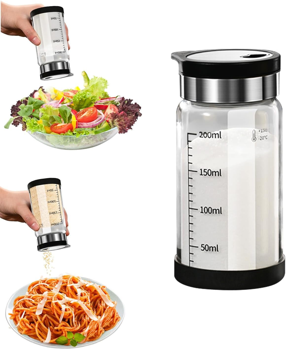 Glass Salt and Pepper Shakers with Stainless Lid,360° Rotation & 4 ...