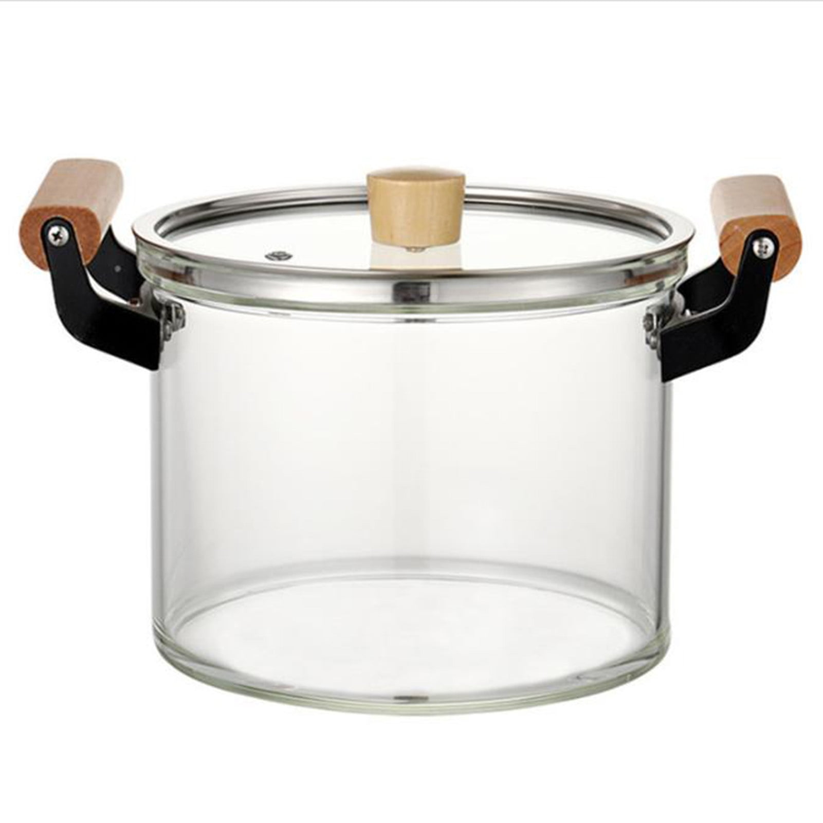 Glass Saucepan,Clear Glass Pot,with Wooden Handle, Heat-resistant ...
