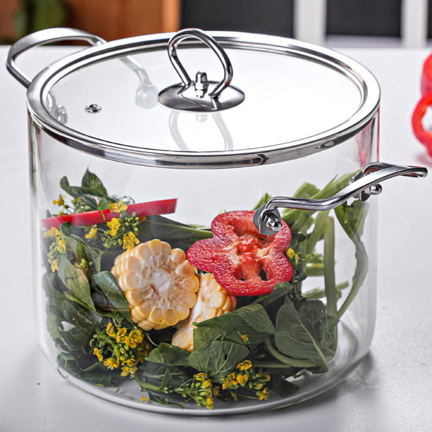 Glass Saucepan with Cover Stovetop Cooking Pot with Cover and Stainless ...