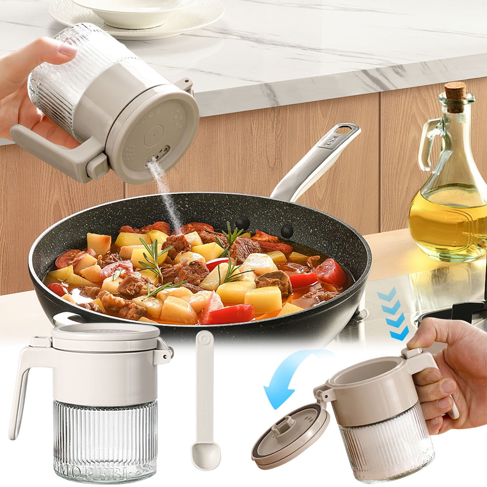 Glass Seasoning Box with Spoon - Food-Grade Storage Container for ...