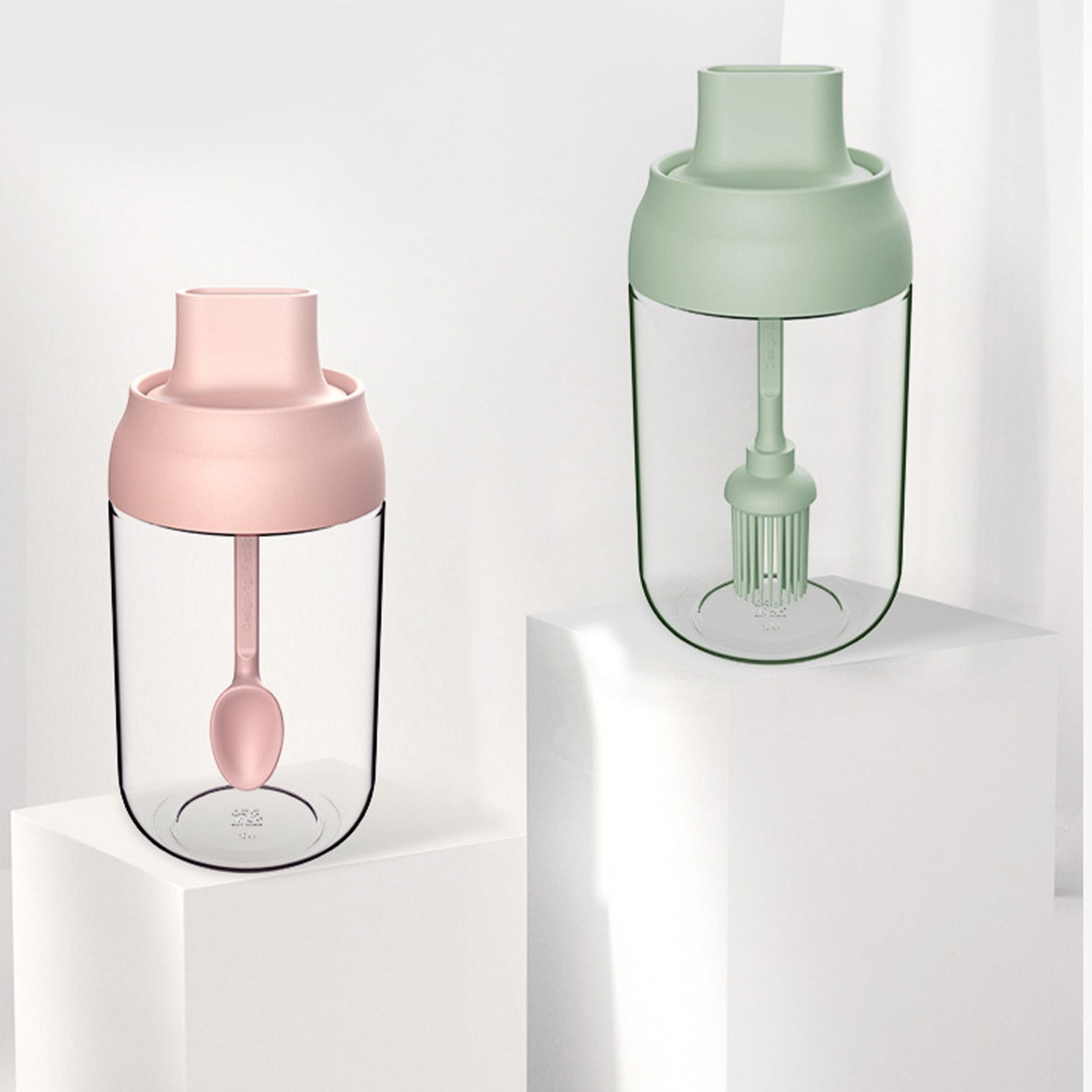 Glass Seasoning Jar with Integrated Spoon & Lid - 14x6.6x6.6cm Sealed ...