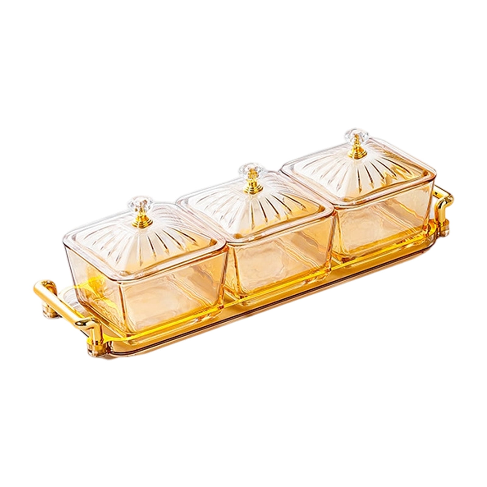 Glass Serving Platters With 3 Compartments And Matching Lid and Tray ...