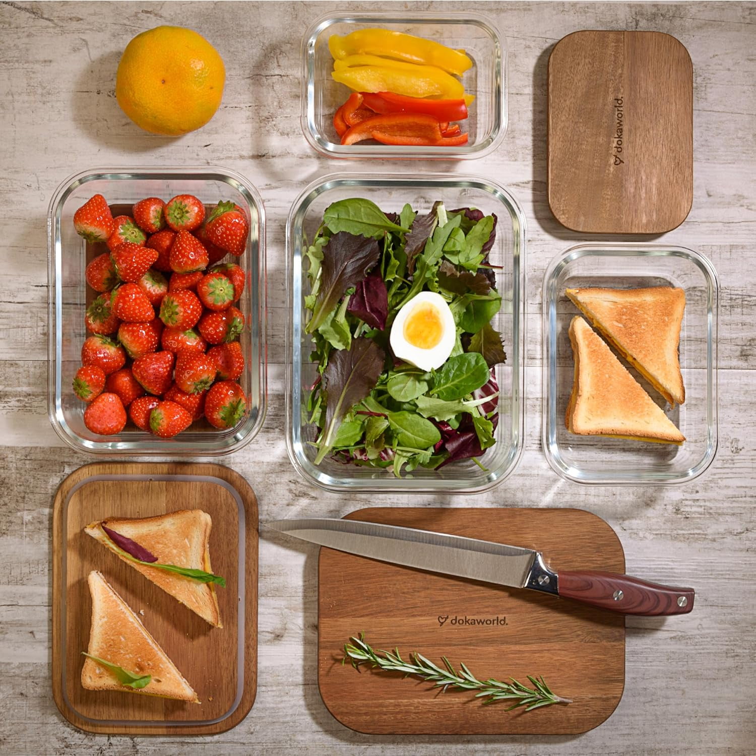 Glass Set with Acacia Lids - 4 Stackable Meal Prep Containers. heat ...