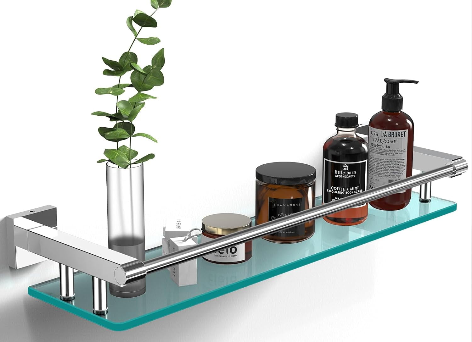 Glass Shelf for Bathroom 20IN Rectangular Stainless Steel Tempered ...