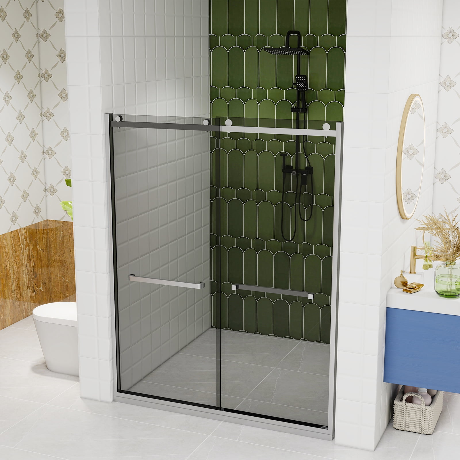 Glass Shower Door Frameless Double Sliding Shower Glass Door, Clear ...