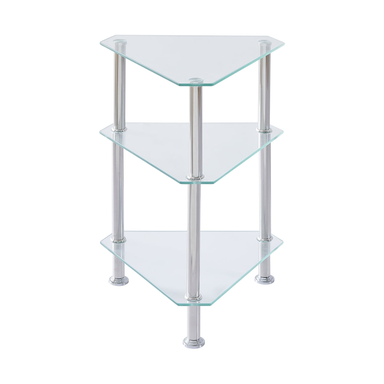 Glass Side Table 3-Tier End Table Triangle Nightstand Storage Shelves ...