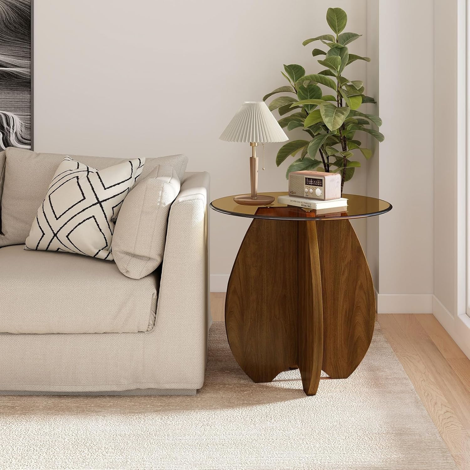 Glass Side Table, Round End Table with Modern Style, Small Table for ...