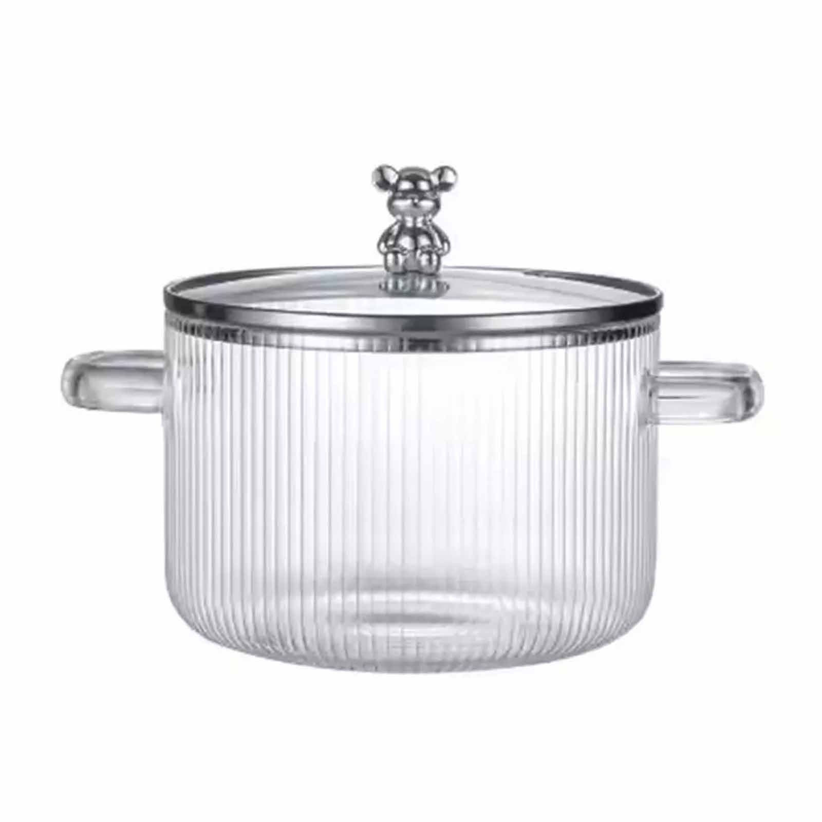 Glass Simmer Pot with Lid - 1.6L Borosilicate Heat-Resistant Cookware ...