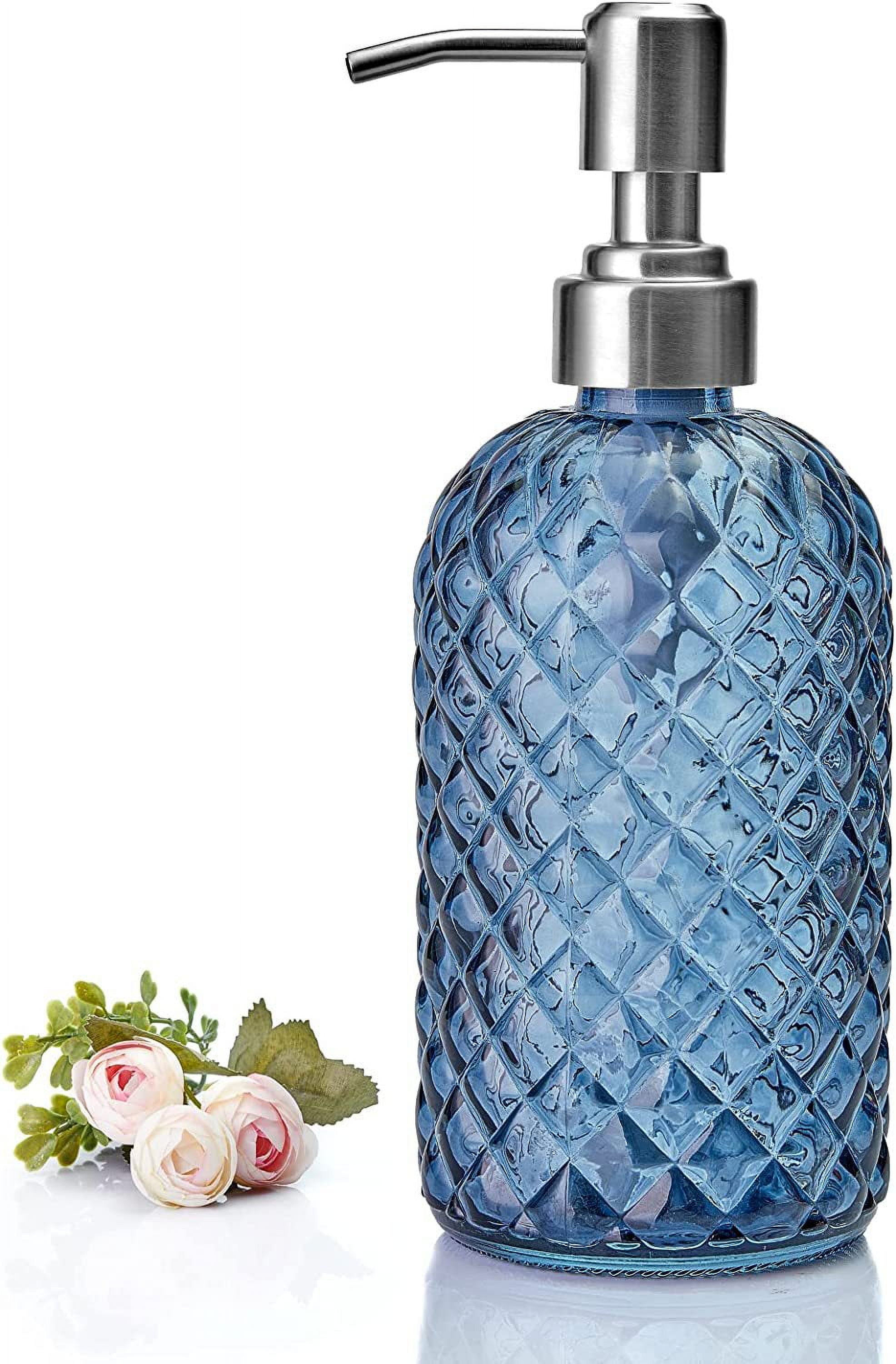ICOL Glass Soap Dispenser, Refillable Liquid Hand Soap Bottle, Blue ...
